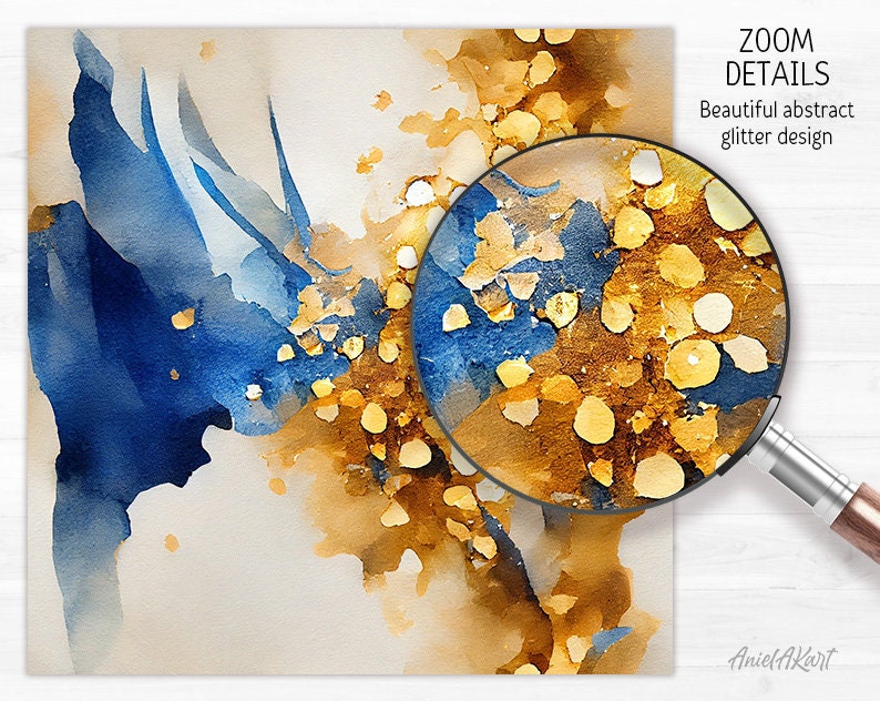 Light Blue and Gold Digital Paper Pack Watercolor Abstract - Etsy