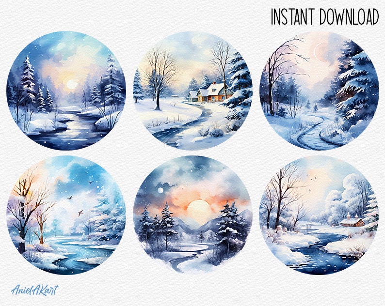 Watercolor Winter Clipart Bundle Snowy Winter PNG Landscape PNG ...
