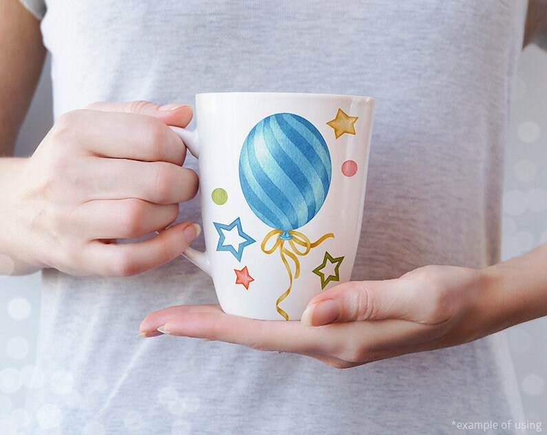 Watercolor Birthday Balloons Clipart Hand Painted Confetti - Etsy