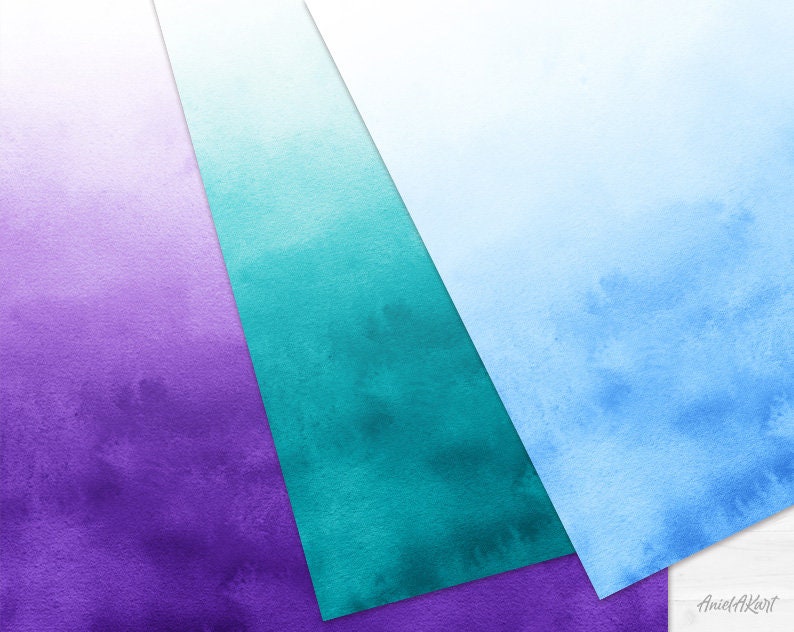 Ombre Watercolor Digital Paper Pack Bundle 90 Rainbow Colors Gradient ...