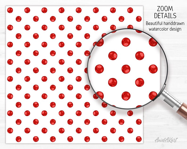 Scarlet Red Seamless Pattern Watercolor Polka Dot Digital Paper Pack ...