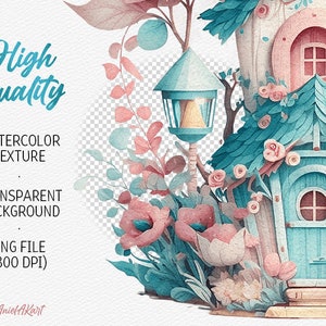 Pastel Fairy House Clipart Watercolor Flower Fairy House PNG ...