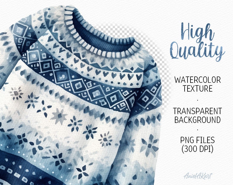 Watercolor Winter Sweater Clipart Bundle Ugly Christmas Sweater PNG ...