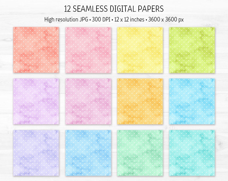 Pastel Polka Dot Watercolor Digital Paper Pack Pastel Rainbow Hues ...
