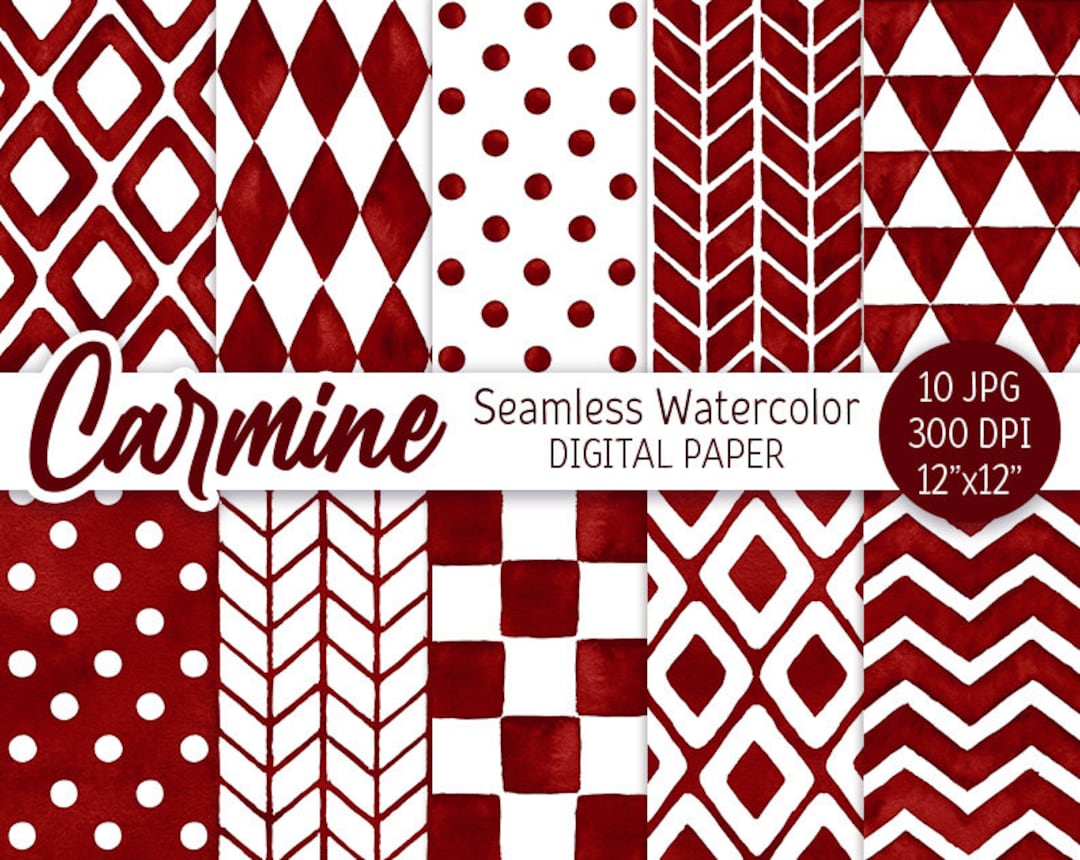 Carmine Dark Red Geometric Pattern Watercolor Seamless Digital Paper ...
