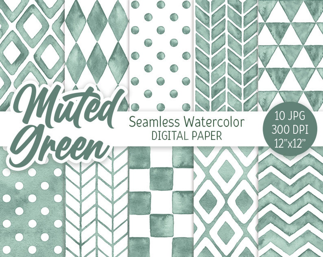Muted Green Geometric Pattern Watercolor Seamless Digital Paper Pack ...