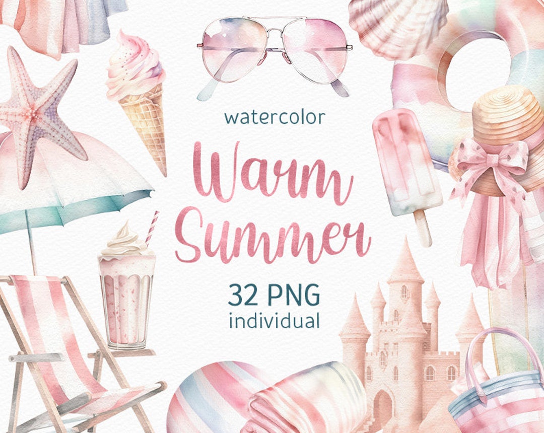 Watercolor Summer Clipart Warm Beach PNG Vacation Scrapbooking Clipart ...