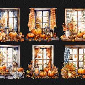 Watercolor Fall Window Clipart Cozy Autumn PNG Graphics Autumn Leaves ...