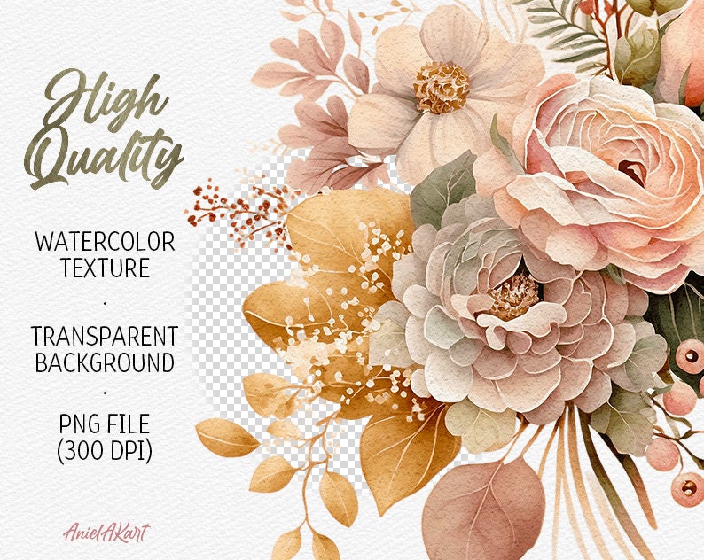 Watercolor Boho Floral Clipart Flower Boho Wedding PNG - Etsy