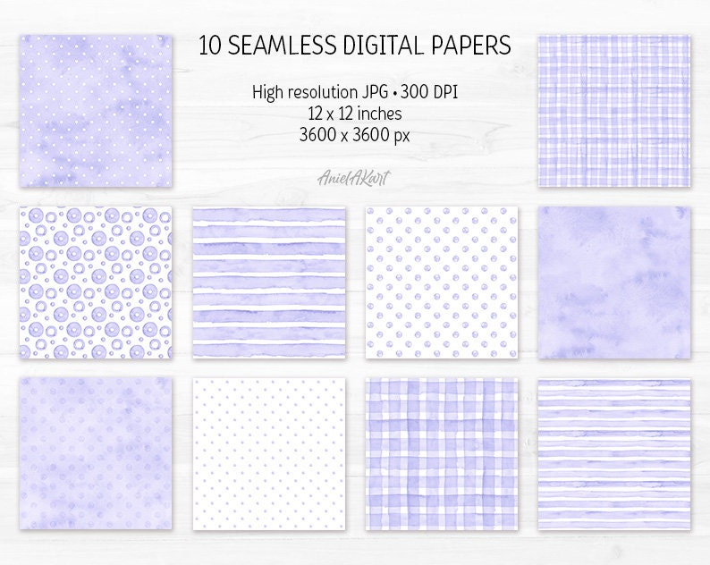 Lavender Purple Seamless Pattern Watercolor Polka Dot Digital Paper ...