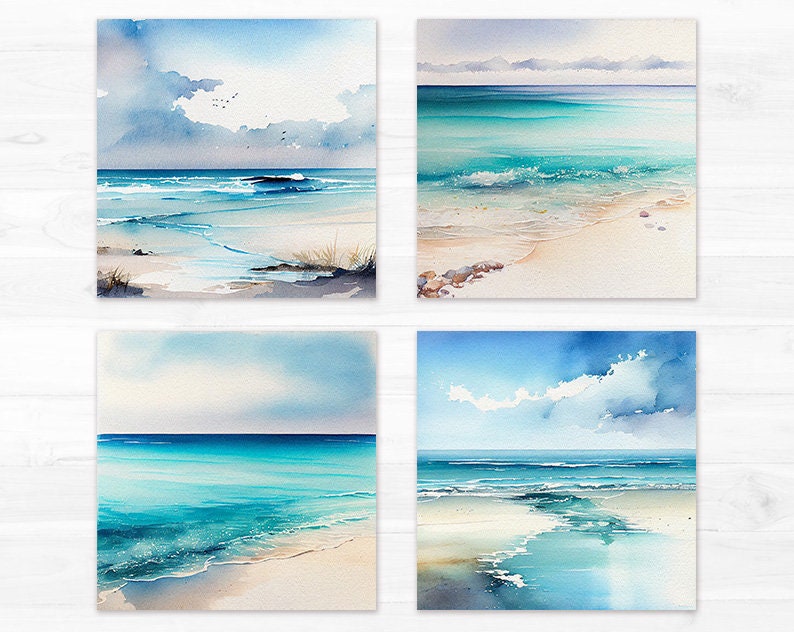 Watercolor Seaside Digital Paper Pack Summer Beach Printable - Etsy