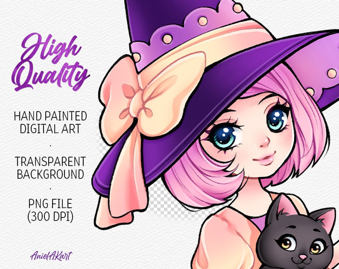 Halloween Clipart Cute Little Witch Digital Illustration - Etsy