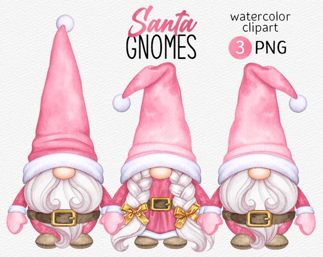 Pink Christmas Gnomes PNG Clipart Cute Watercolor Santa Gnome Hand ...