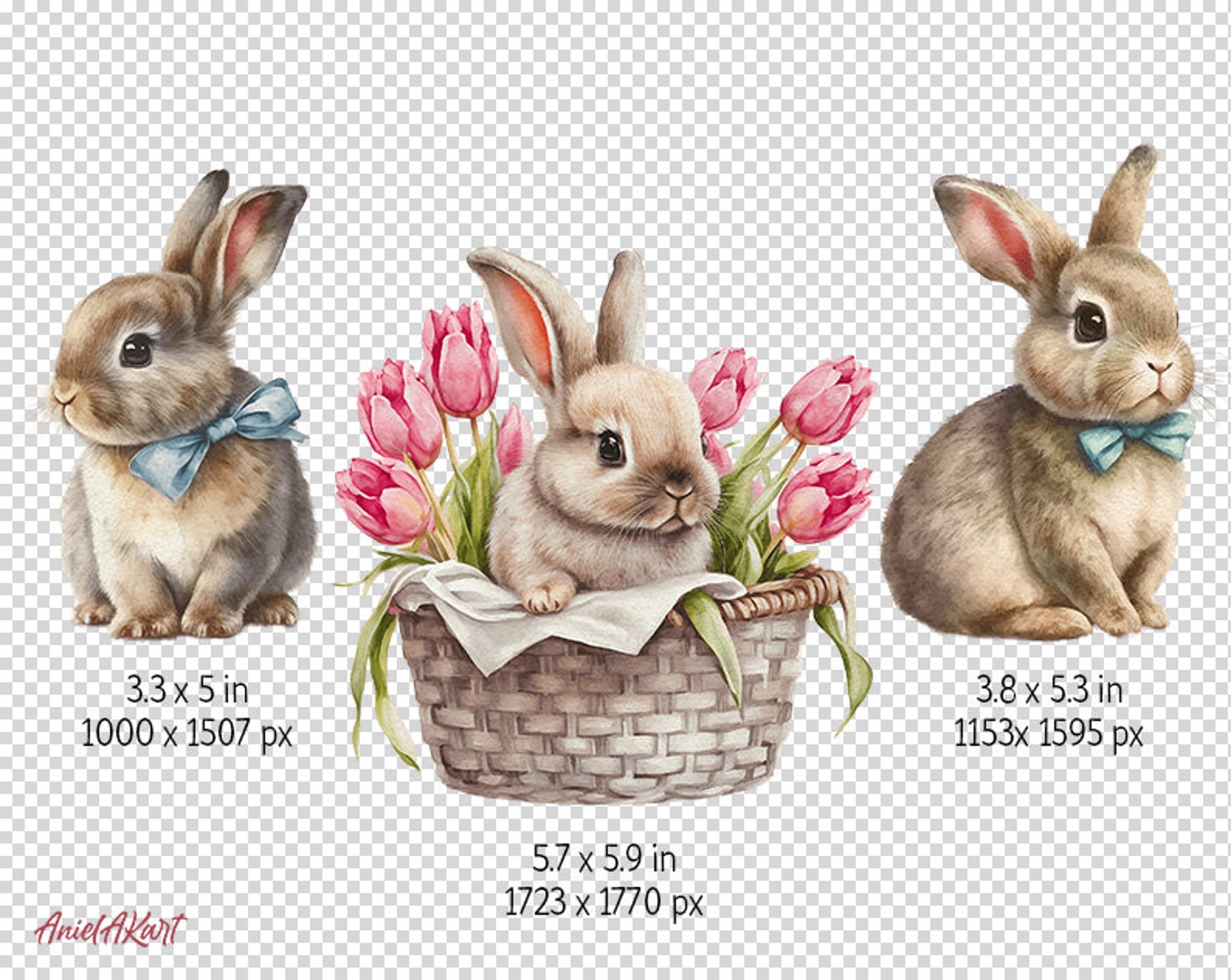Easter Bunny Clipart, Cute Watercolor Baby Rabbit in Basket Easter PNG ...