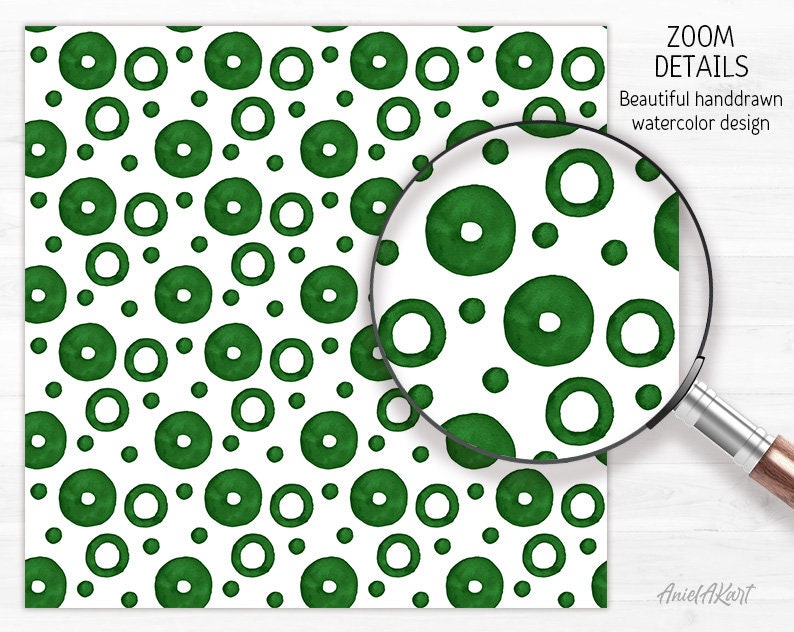 Green Seamless Pattern Watercolor Polka Dot Digital Paper Pack | Etsy