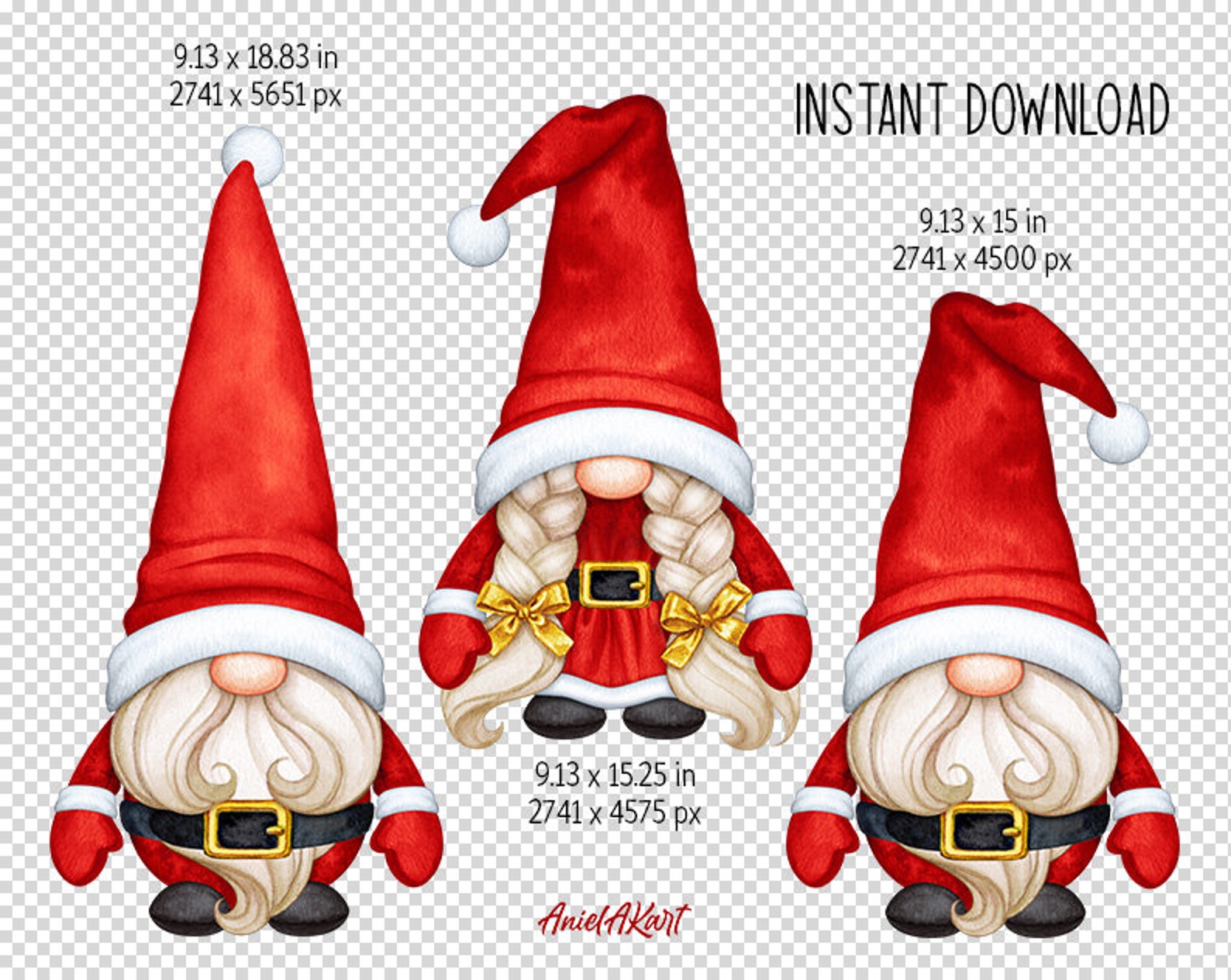 Christmas Gnomes PNG Clipart Cute Watercolor Santa Gnomes Hand - Etsy