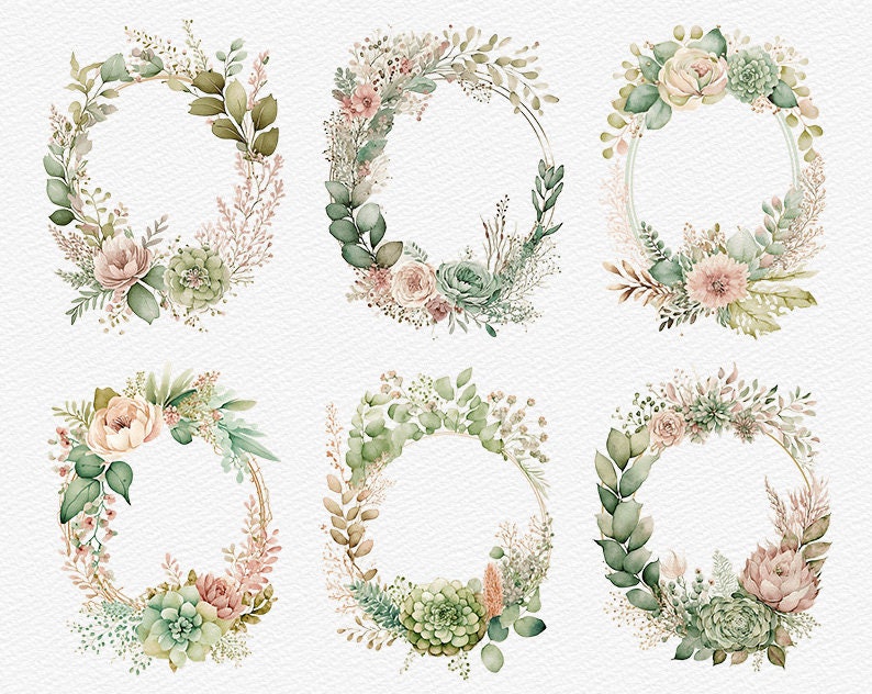 Watercolor Boho Floral Frame Clipart Flower Wreath Boho Wedding PNG ...