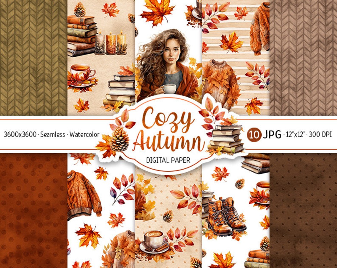 Autumn Digital Paper Pack Cozy Fall Seamless Pattern Watercolor ...