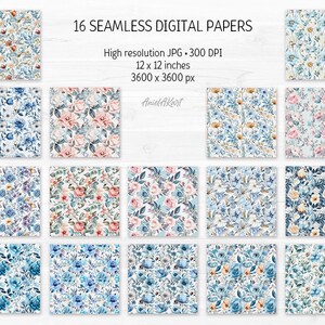Watercolor Floral Digital Paper Pack Flower Seamless Pattern Printable ...