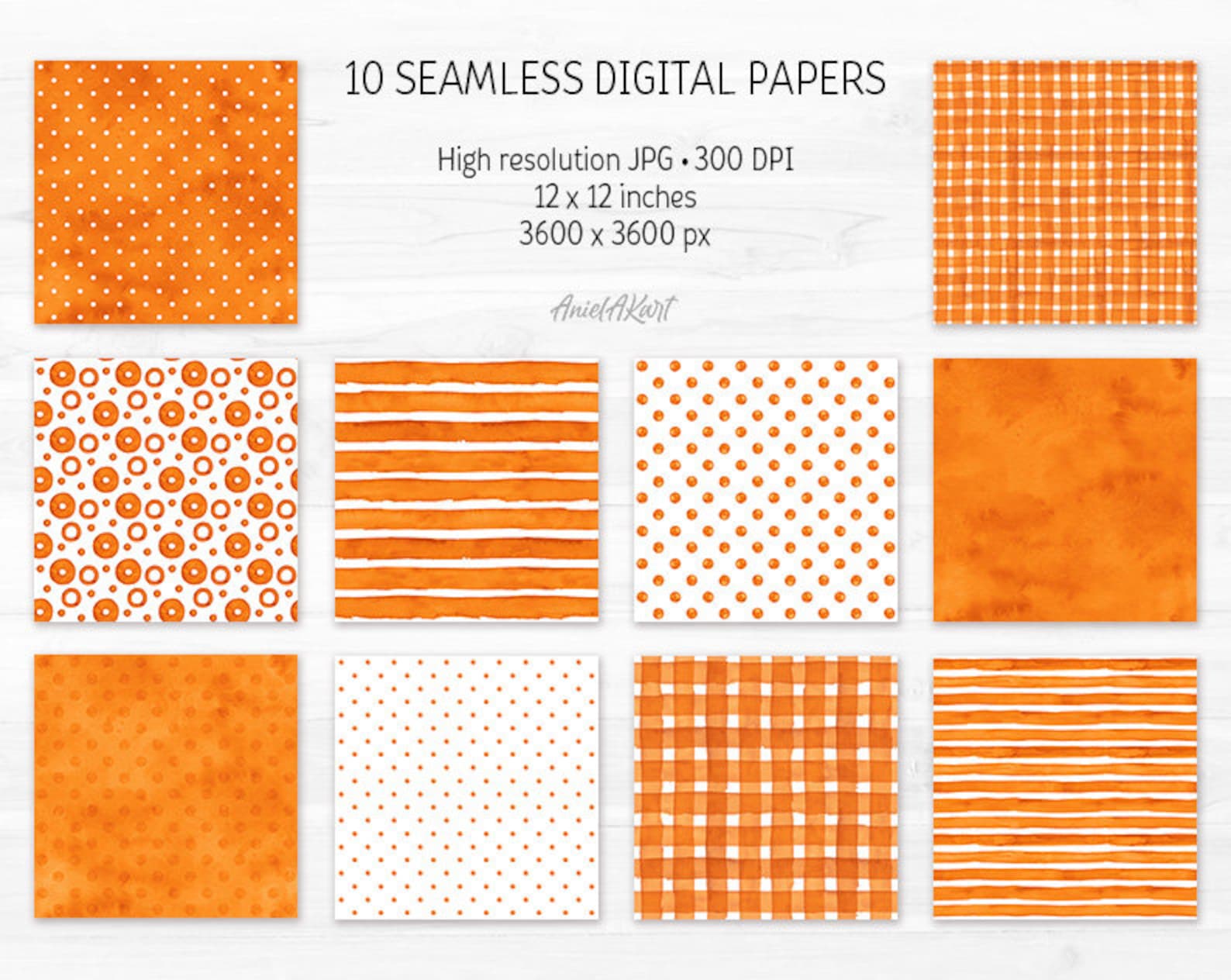 Pumpkin Orange Seamless Pattern Watercolor Polka Dot Digital Paper Pack ...