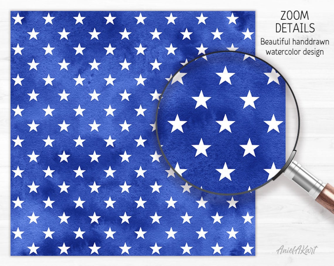 Independence Day Digital Paper Pack Watercolor Stars Seamless - Etsy