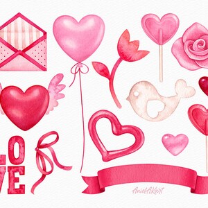 Watercolor Valentine's Day Clipart Valentine PNG Red Love Clipart ...