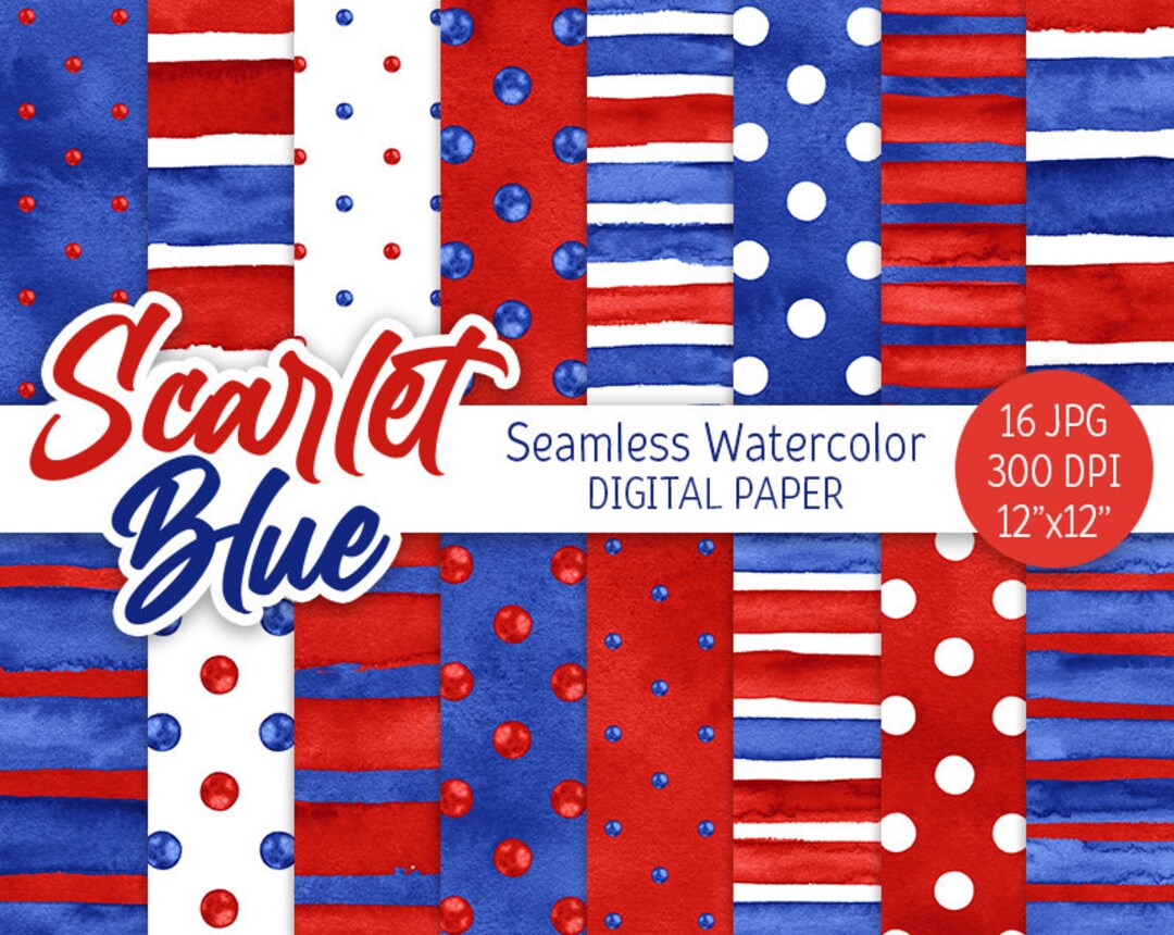 Red Blue Digital Paper Pack Watercolor Polka Dot Seamless Pattern ...