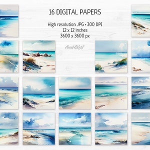 Watercolor Seaside Digital Paper Pack Summer Beach Printable ...