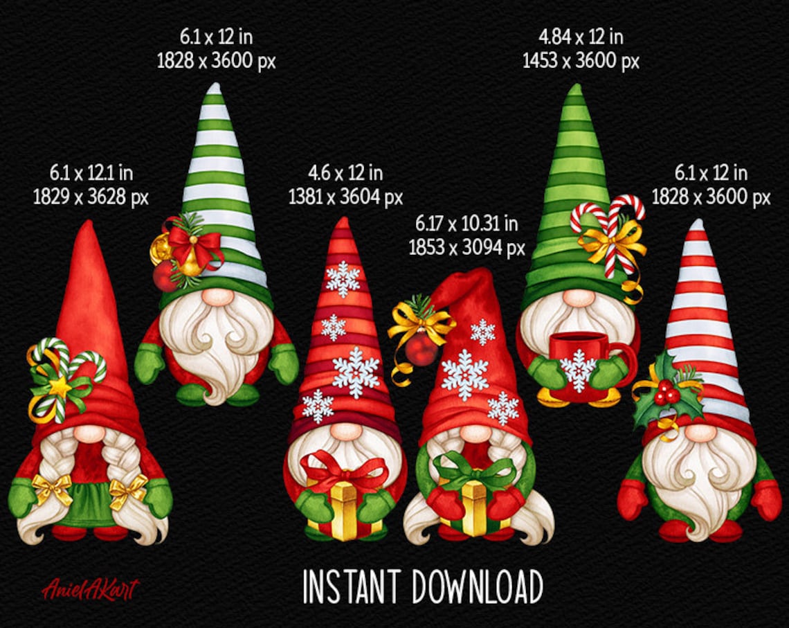 Christmas Gnomes PNG Clipart Christmas Clipart Cute Gnomes | Etsy
