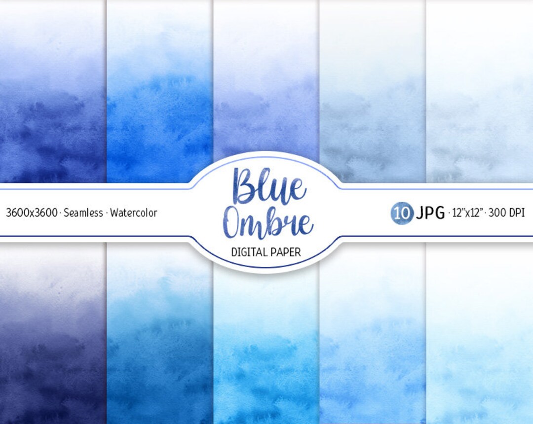 Blue Ombre Watercolor Background Blue Digital Paper Pack Seamless ...