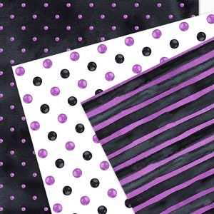 Purple Black Digital Paper Pack Watercolor Polka Dot Seamless Pattern ...