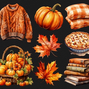 Cozy Autumn Watercolor Clipart Fall PNG Graphics Falling Leaves Girl ...