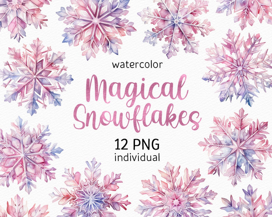 Watercolor Snowflake Clipart Pink Snowflake PNG Watercolor Cozy ...