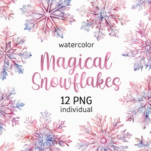 Watercolor Snowflake Clipart Pink Snowflake PNG Watercolor Cozy ...