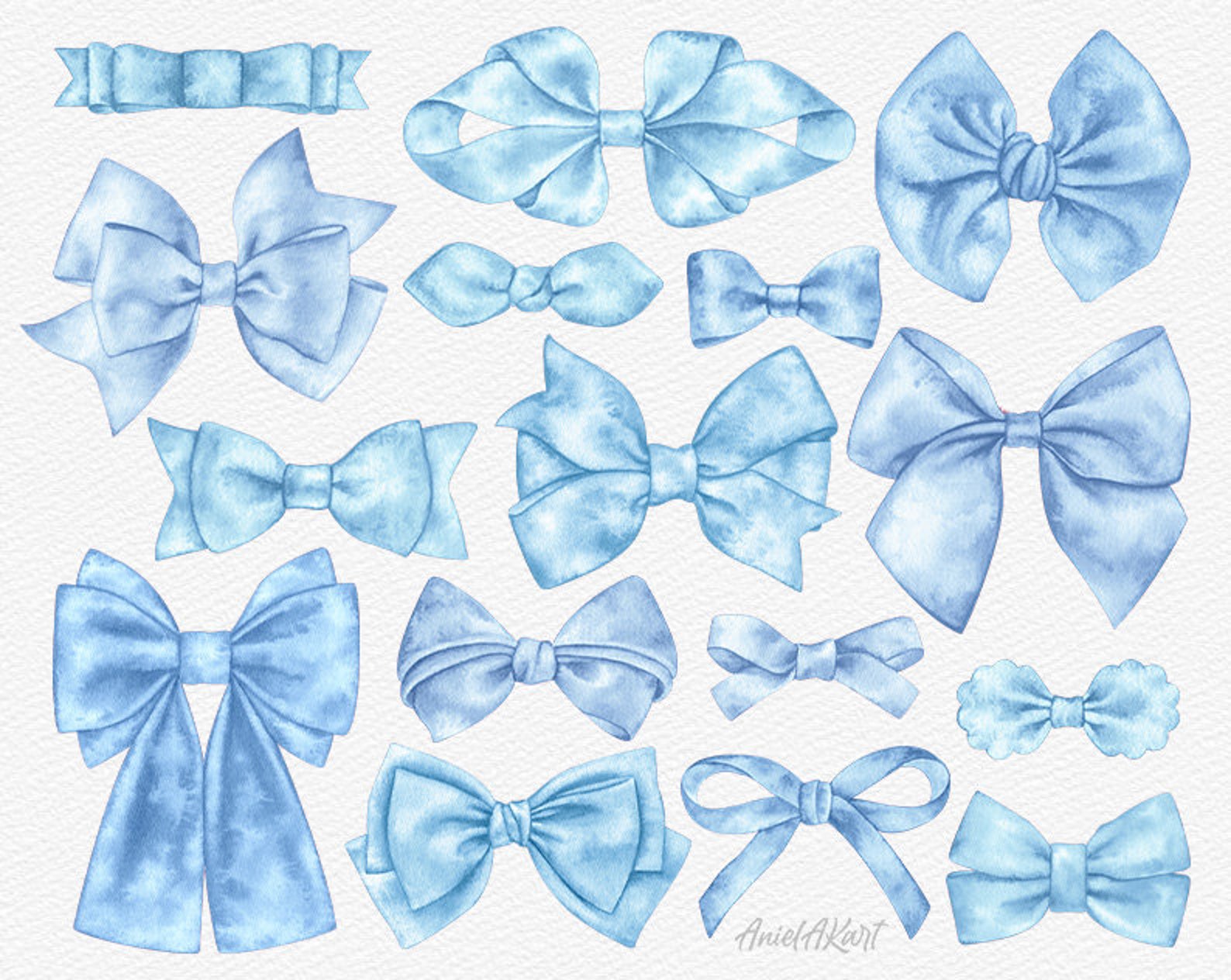 Watercolor Blue Bows Clipart Handpainted Pastel Blue Bows PNG - Etsy