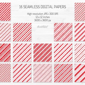 Candy Cane Stripes Digital Paper Pack Watercolor Peppermint Seamless ...