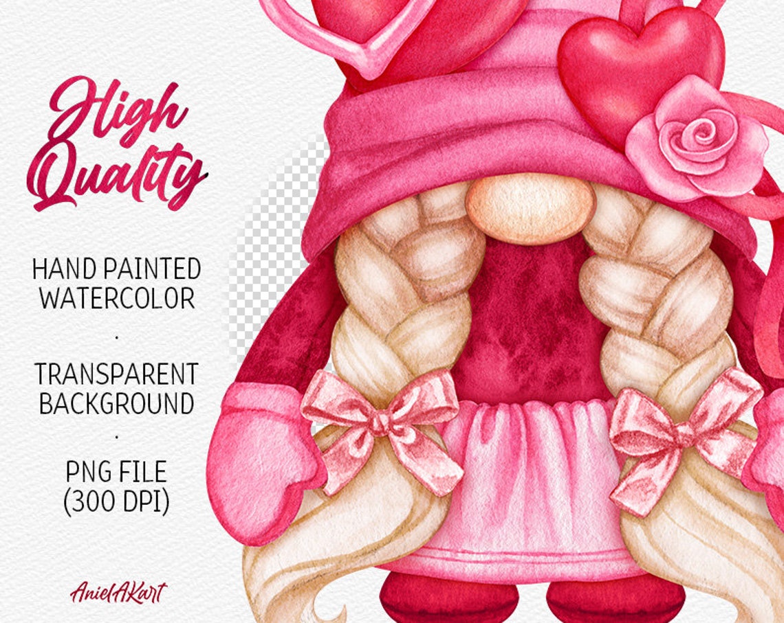 Watercolor Valentine Gnomes PNG Clipart Valentine's Day - Etsy