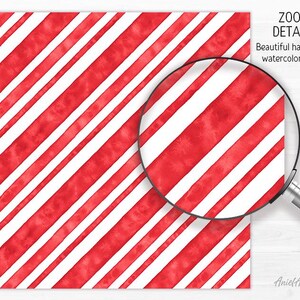 Candy Cane Stripes Digital Paper Pack Watercolor Peppermint Seamless ...