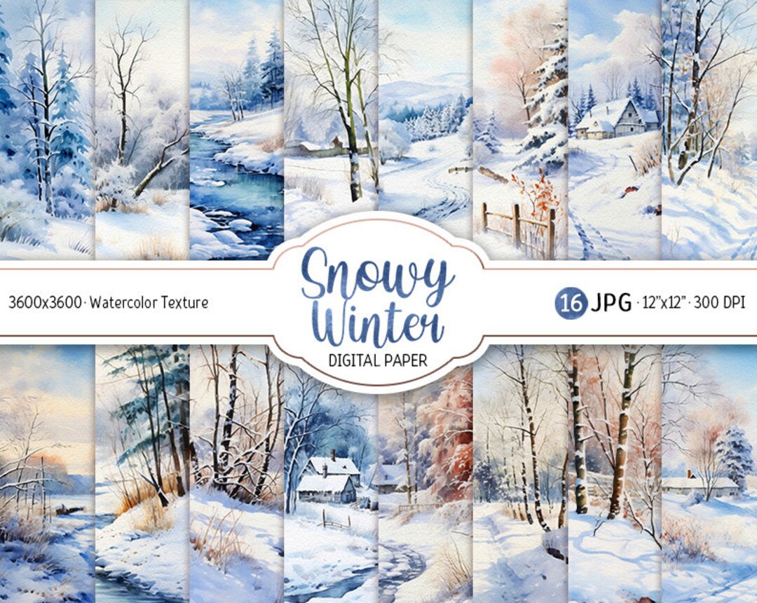 Watercolor Winter Digital Paper Pack Winter Forest Printable ...