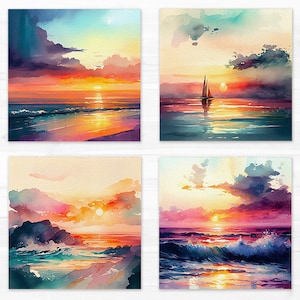 Watercolor Sea Sunset Digital Paper Pack Beach Sunset Printable ...