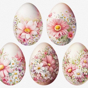 Floral Eggs Watercolor Clipart Easter Egg PNG Bundle Spring Clipart ...