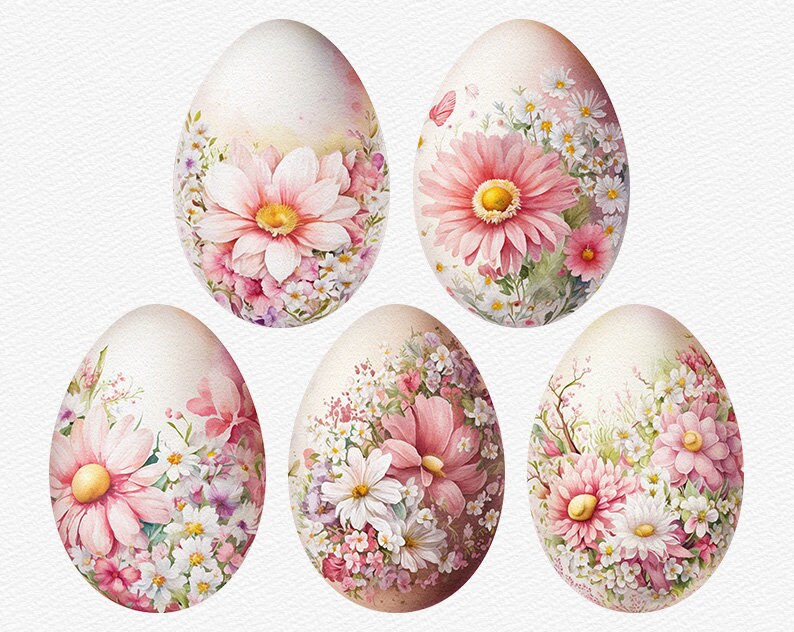 Floral Eggs Watercolor Clipart Easter Egg PNG Bundle Spring - Etsy