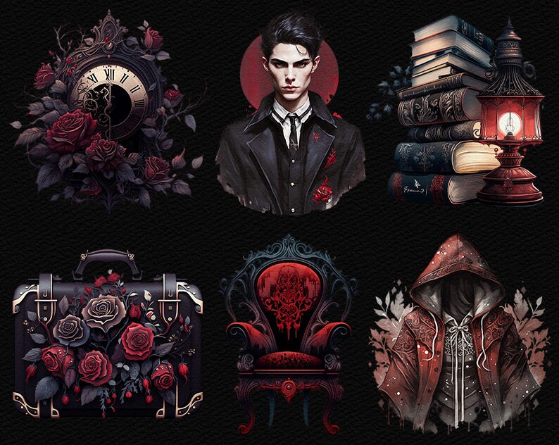 Watercolor Darkest Academia Clipart Pack Dark Academia PNG Gothic Aesthetic Fantasy Clipart ...