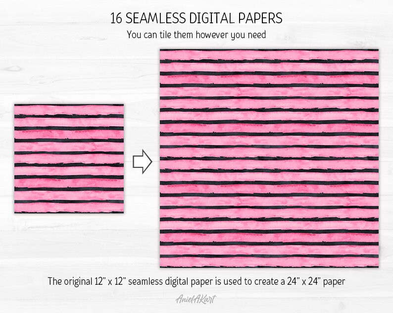 Black Pink Digital Paper Pack Watercolor Polka Dot Seamless Pattern ...