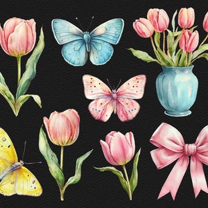 Watercolor Tulip Clipart, Pink Tulip PNG, Scrapbooking Clipart Bundle ...