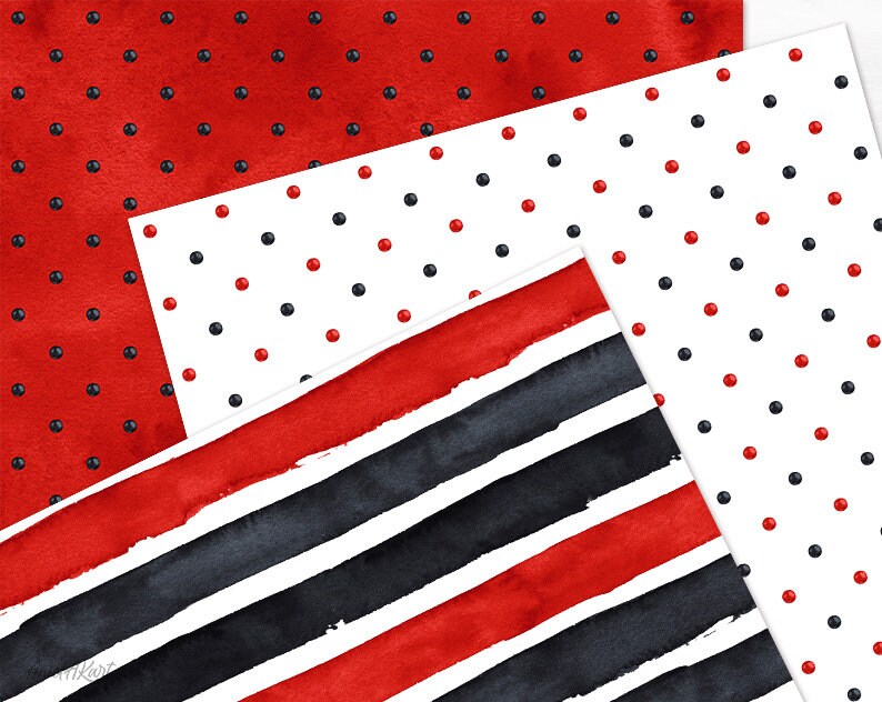 Red Black Digital Paper Pack Watercolor Polka Dot Seamless - Etsy