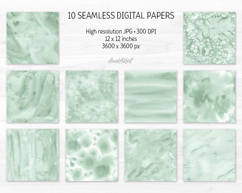 Sage Green Watercolor Background Abstract Wedding Digital Paper Pack ...
