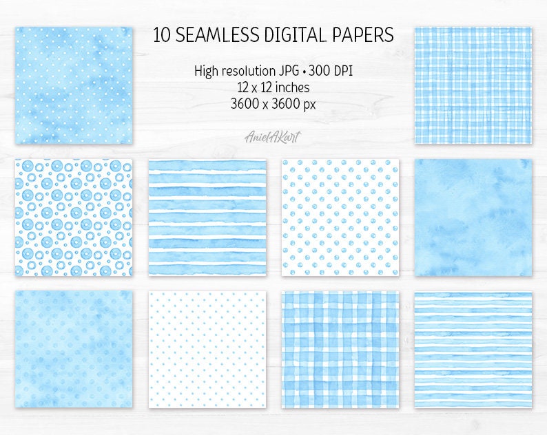 Baby Blue Seamless Pattern Watercolor Polka Dot Digital Paper Pack ...