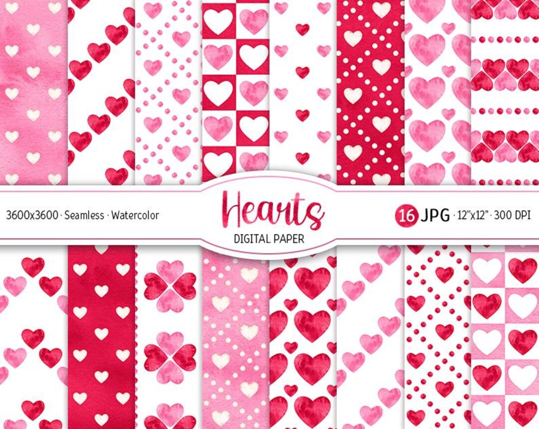 Watercolor Valentine Digital Paper Pack Valentine Printable Background ...