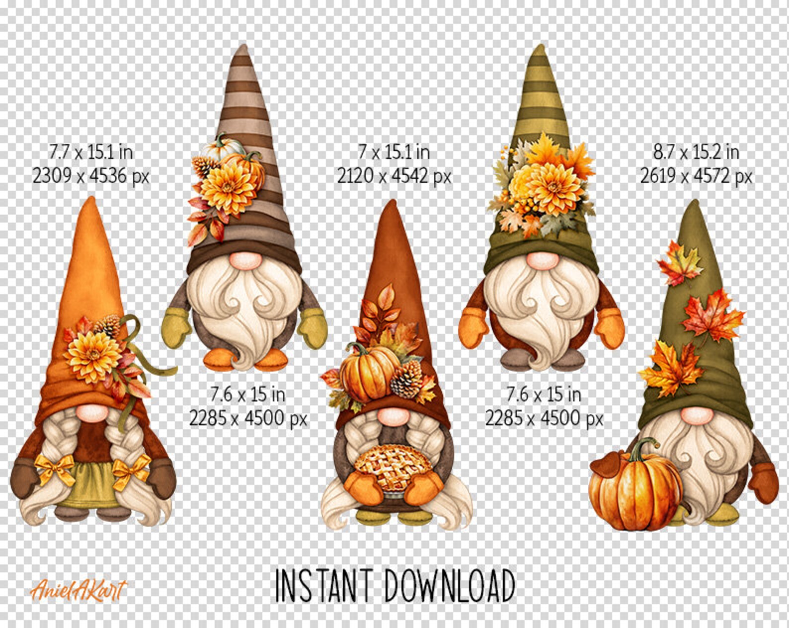 Fall Gnomes PNG Sublimation Design Watercolor Fall PNG Autumn PNG ...